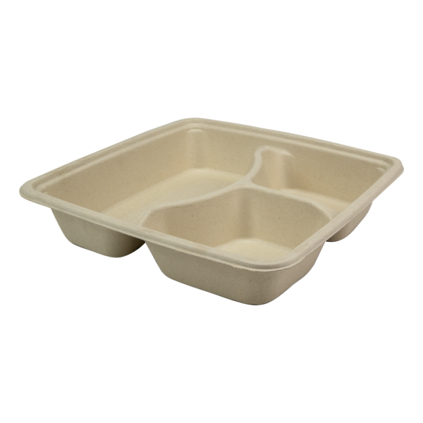 3 Compartment Square Pulp Tray | Bagasse | Compostable Food Packaging ...